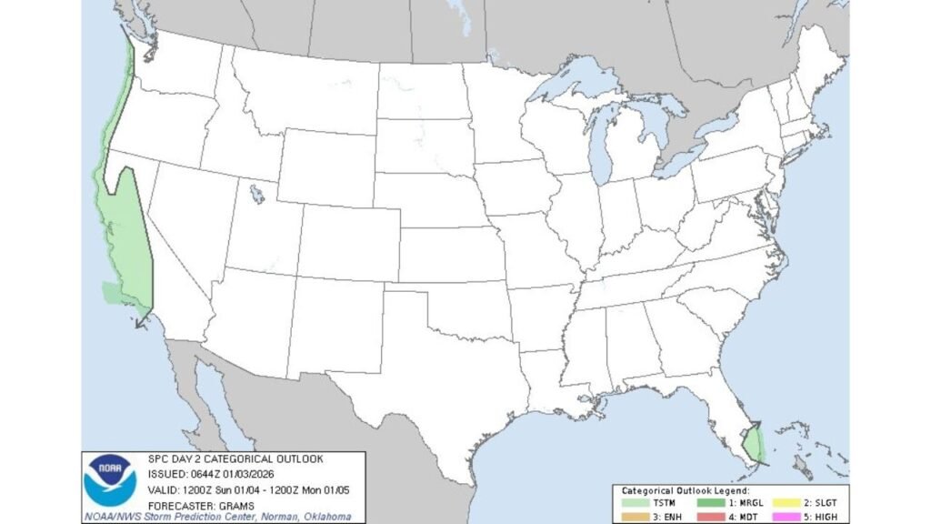California and Florida Face Limited Severe Weather Risk as SPC Day 2 ...