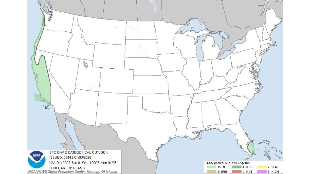 California and Florida Face Limited Severe Weather Risk as SPC Day 2 ...