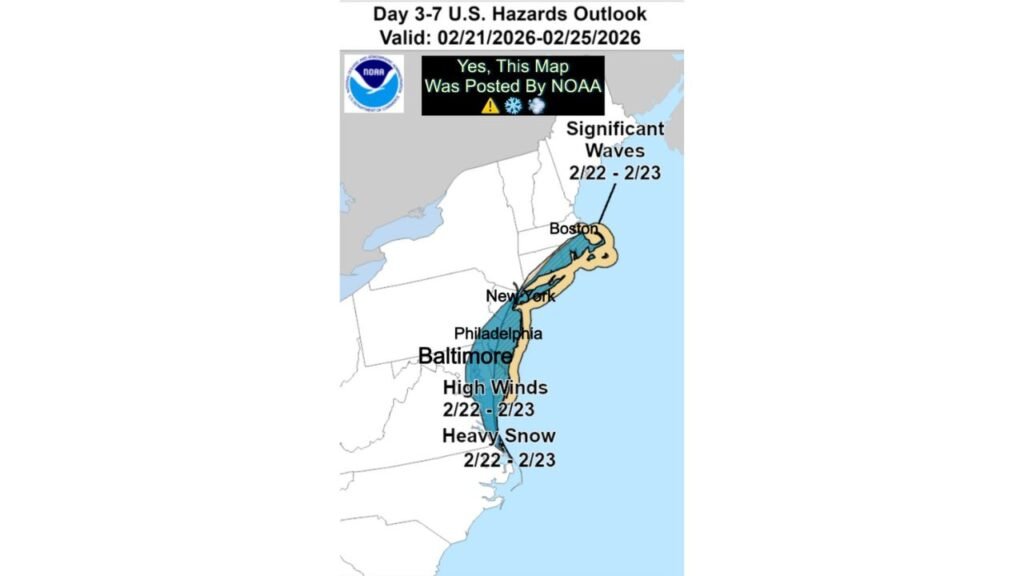 NOAA Map Flags Heavy Snow and High Winds From Baltimore to Boston Feb ...
