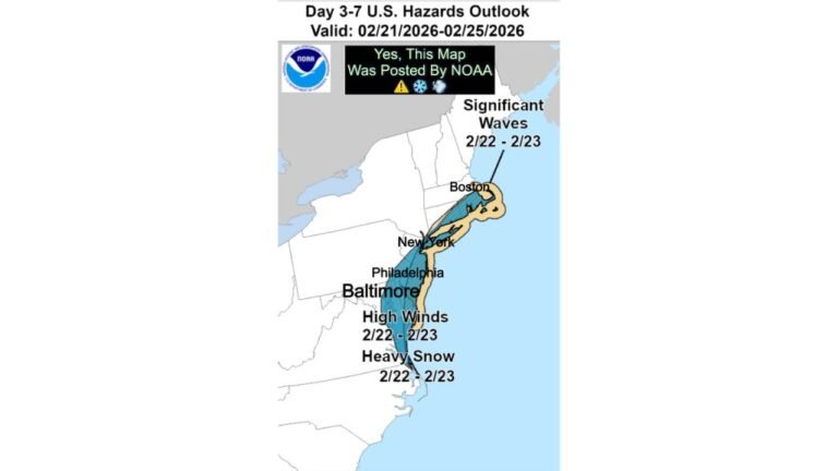 NOAA Map Flags Heavy Snow and High Winds From Baltimore to Boston Feb ...