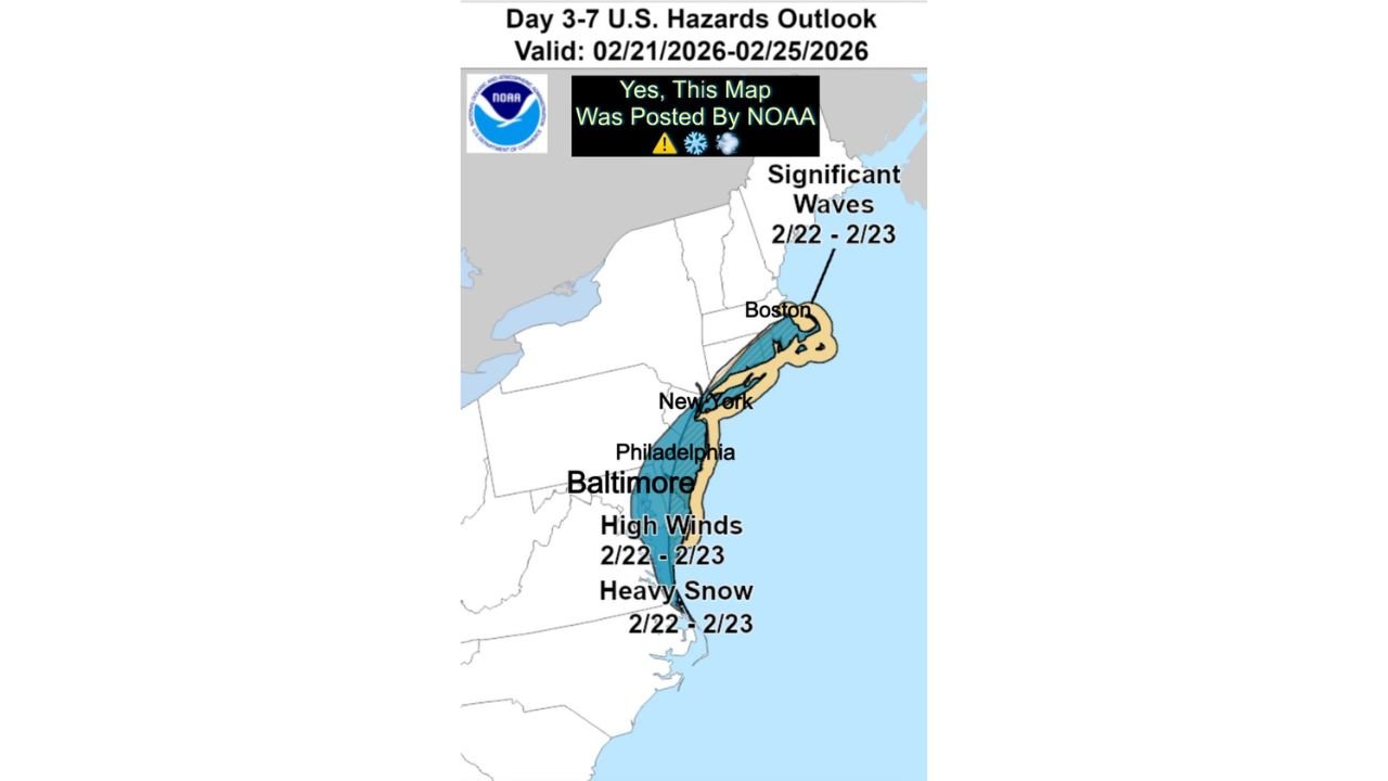 NOAA Map Flags Heavy Snow and High Winds From Baltimore to Boston Feb ...