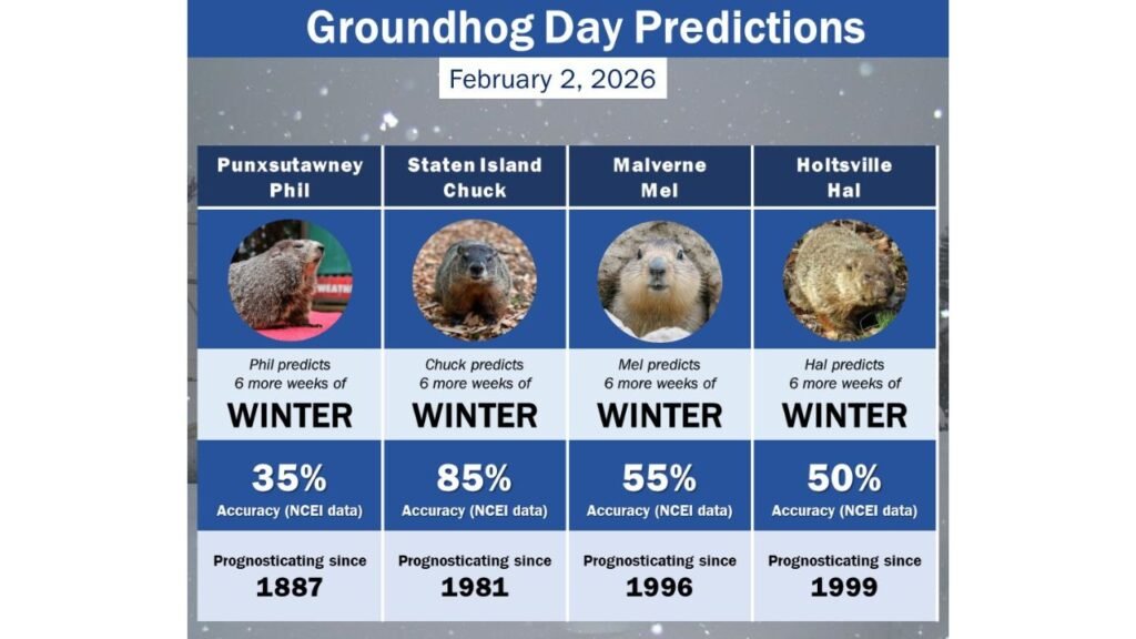 Pennsylvania and New York Groundhogs Call for Six More Weeks of Winter ...